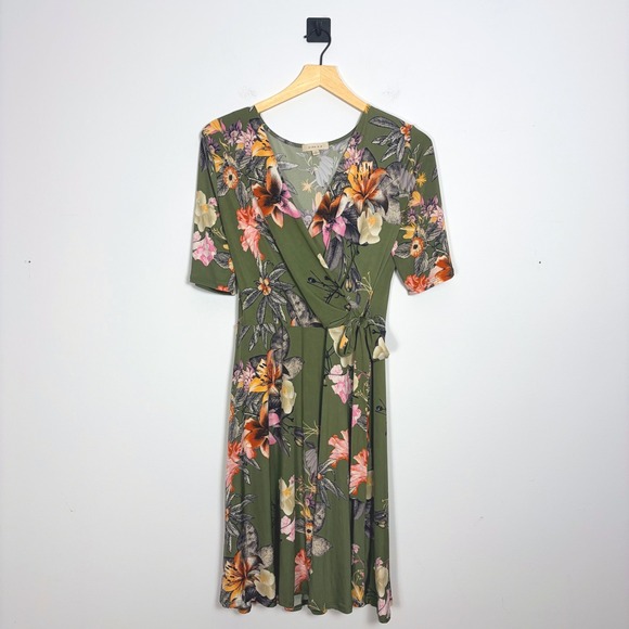 Gilli | Dresses | Gilli Midi Wrap Tie Dress Green Floral Print Short ...